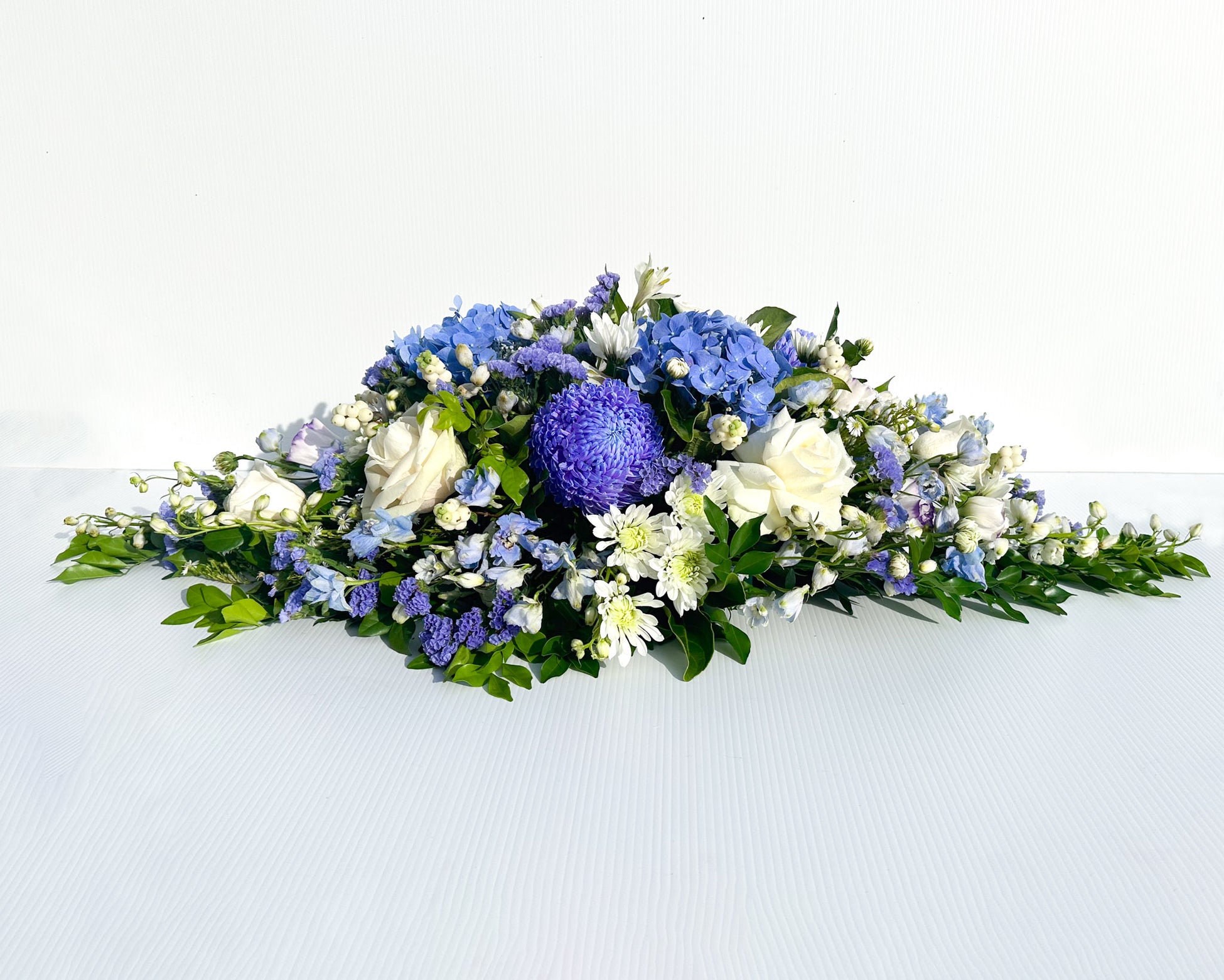 Blue & White Casket Spray: Funeral Flowers Gold Coast – Indigo & Jade ...